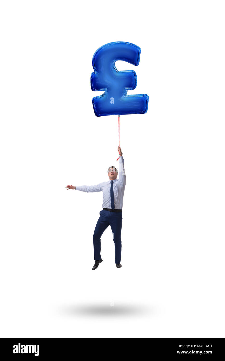Businessman flying on british pound sign inflatable balloon Stock Photo ...