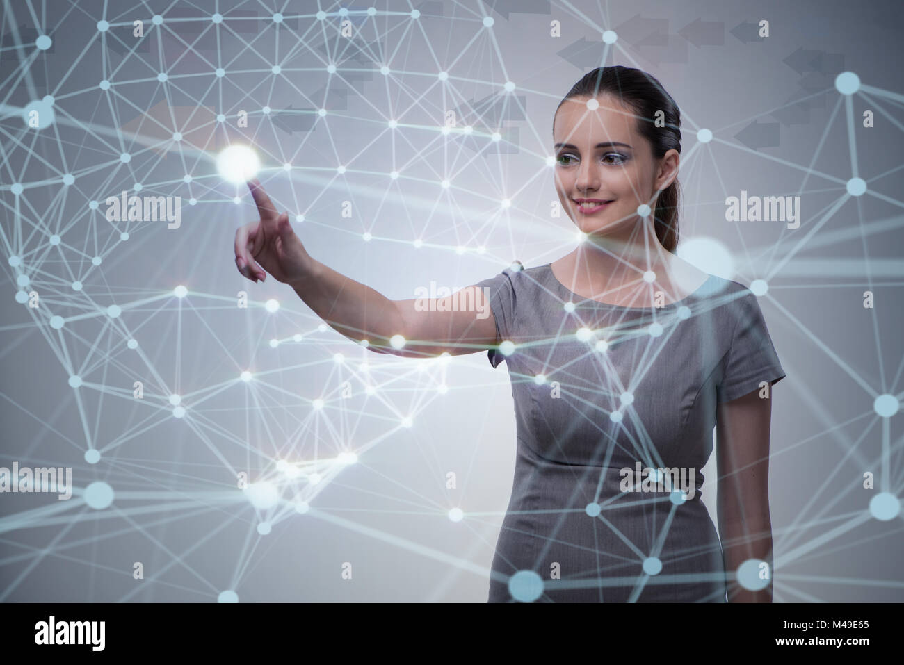 Woman pressing buttons in business concept Stock Photo - Alamy