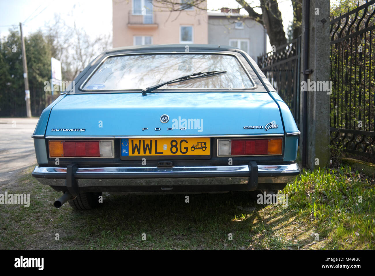 A vintage blue Ford Capri Mark 2 two door coupe in Wolomin, Poland ...