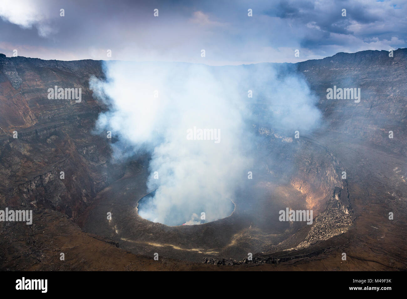 Steam rising from the crater of Nyiragongo Volcano. Virunga National ...