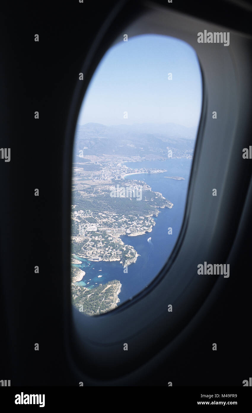 Aerial view of Mallorca from the south of the island looking along the ...