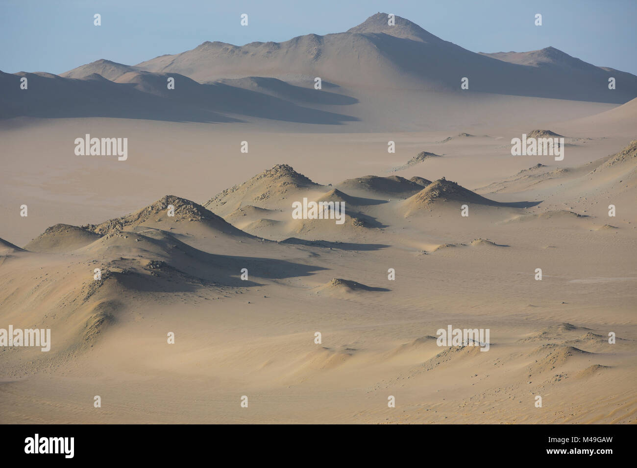 Aerial view of Nazca coastal desert with sand dunes in Paracas National ...