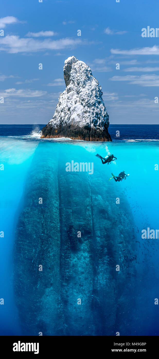 Roca Partida above and below sea level with divers - a small rock ...