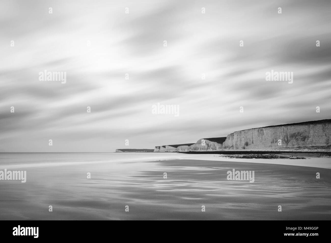 White cliffs beach low tide Black and White Stock Photos & Images - Alamy