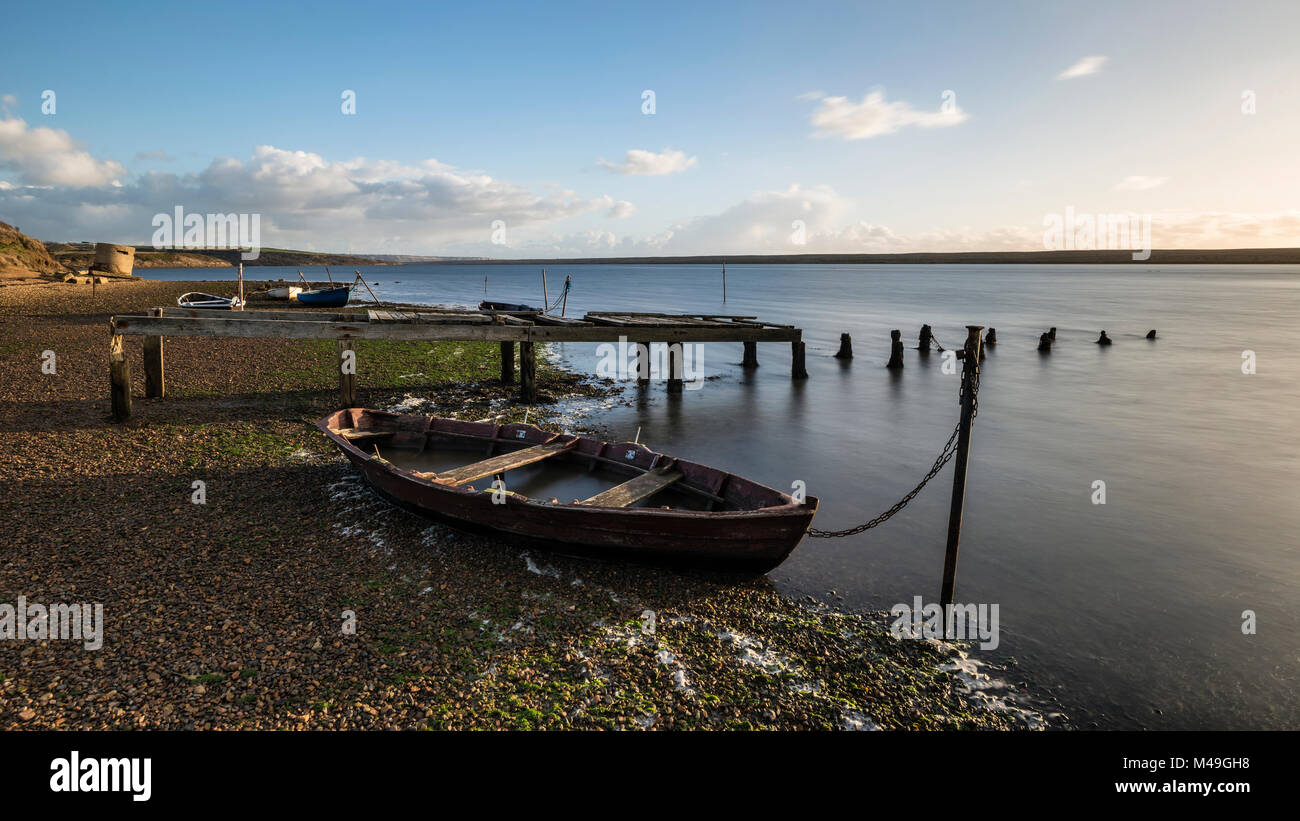Beautiful sunset landscape image of boats moored in Fleet Lagoon in ...