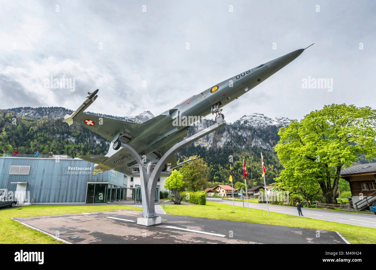 Plane monument in Swiss countryside Stock Photo - Alamy