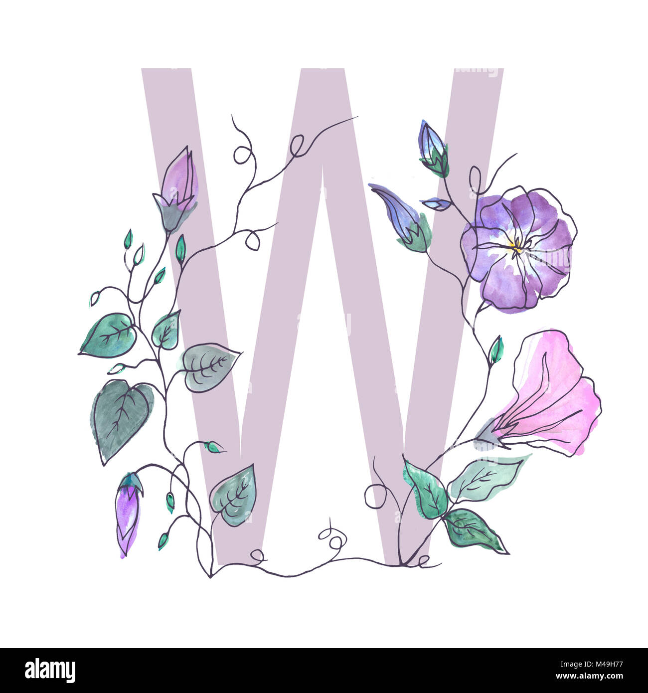 The capital letter from the alphabet is decorated with curly flowers ...