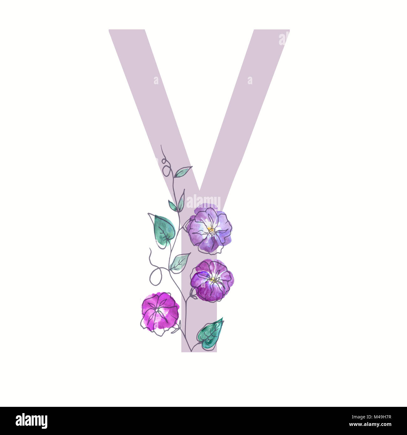 The capital letter from the alphabet is decorated with curly flowers ...