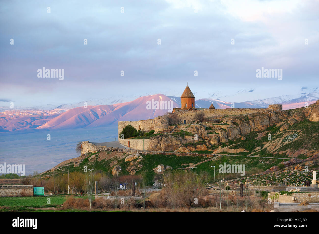 Ancient monastery in front of mountain Stock Photo - Alamy