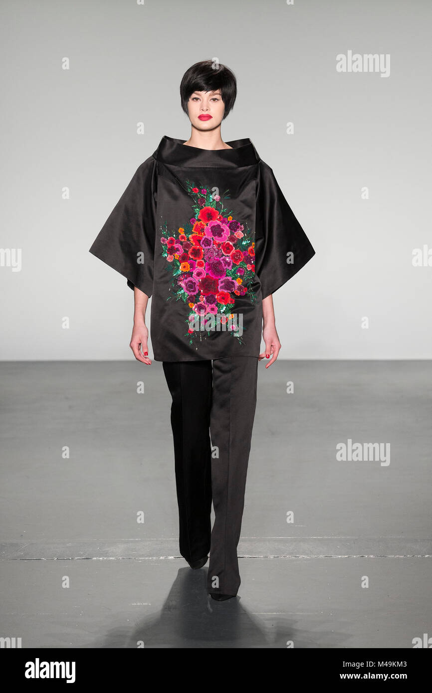 New York, United States. 13th Feb, 2018. Model walks runway for Zang ...