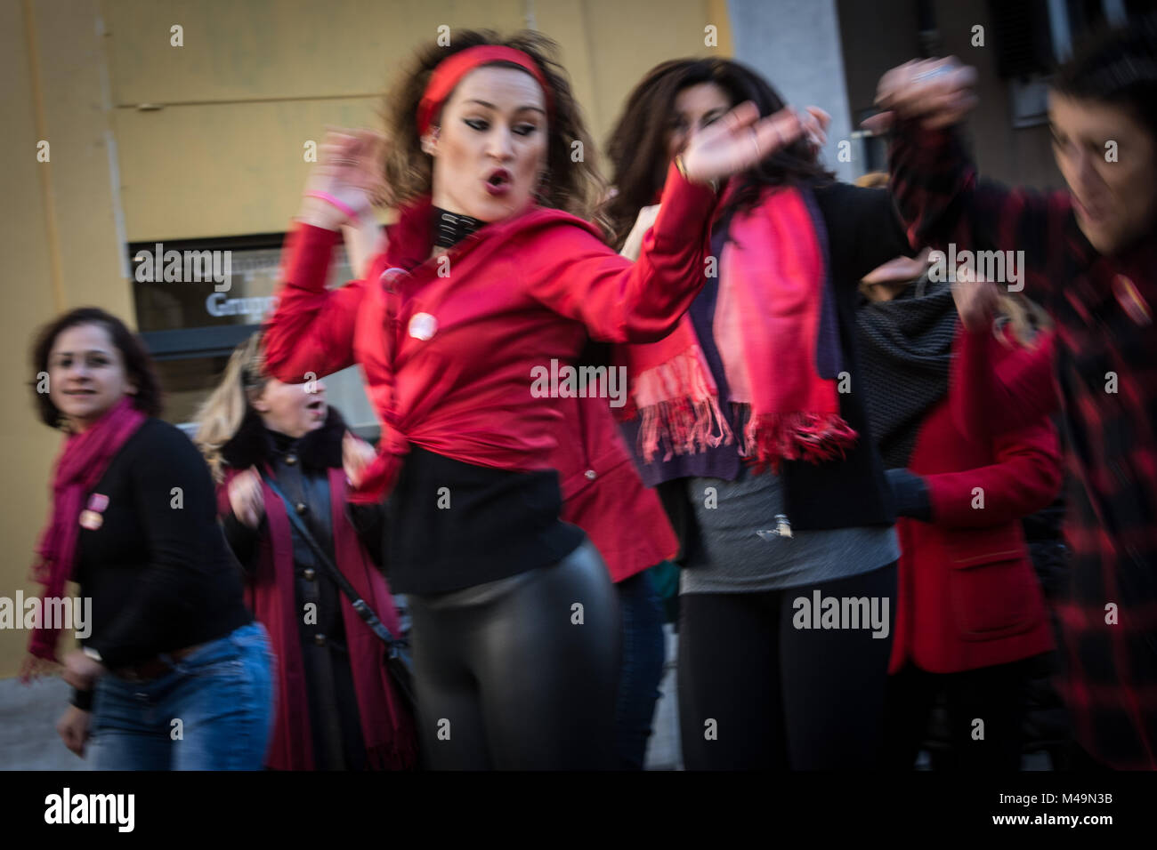 Rome, Italy. 14th Feb, 2018. Women dance in Piazza Montecitorio during ...