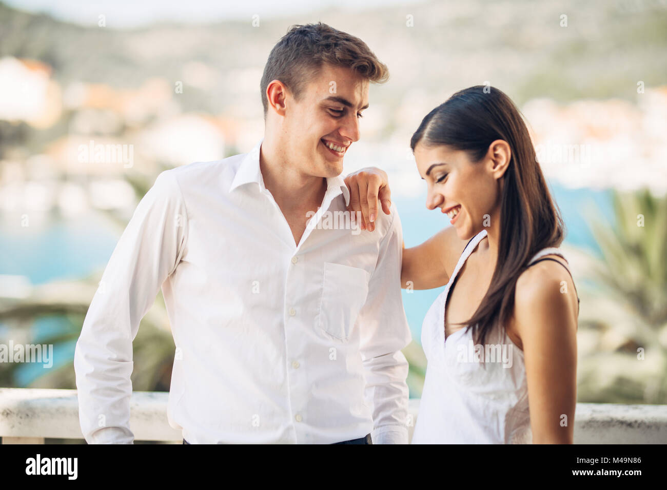 Loving couple spending vacation on tropical island.Newlyweds honeymoon ...