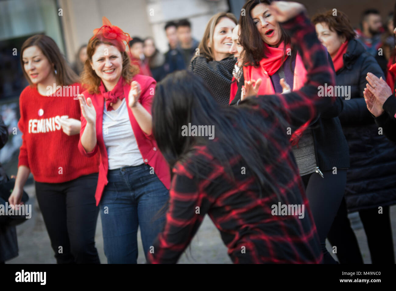 Rome, Italy. 14th Feb, 2018. Women dance in Piazza Montecitorio during ...