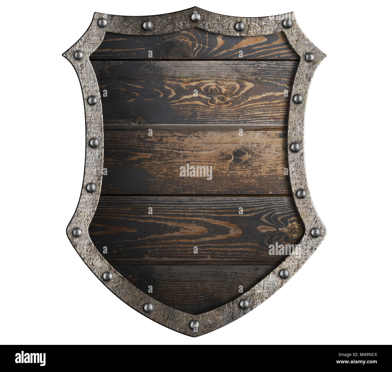 Wooden medieval shield with metal frame isolated 3d illustration Stock ...