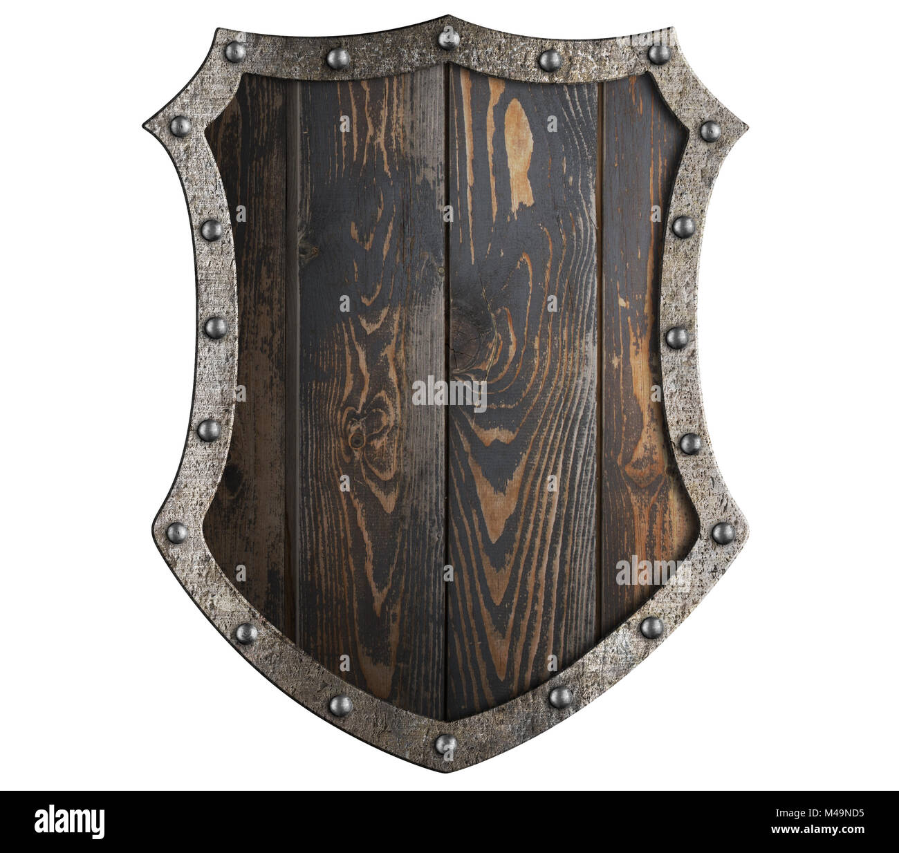 Wooden medieval shield with metal frame isolated 3d illustration Stock ...