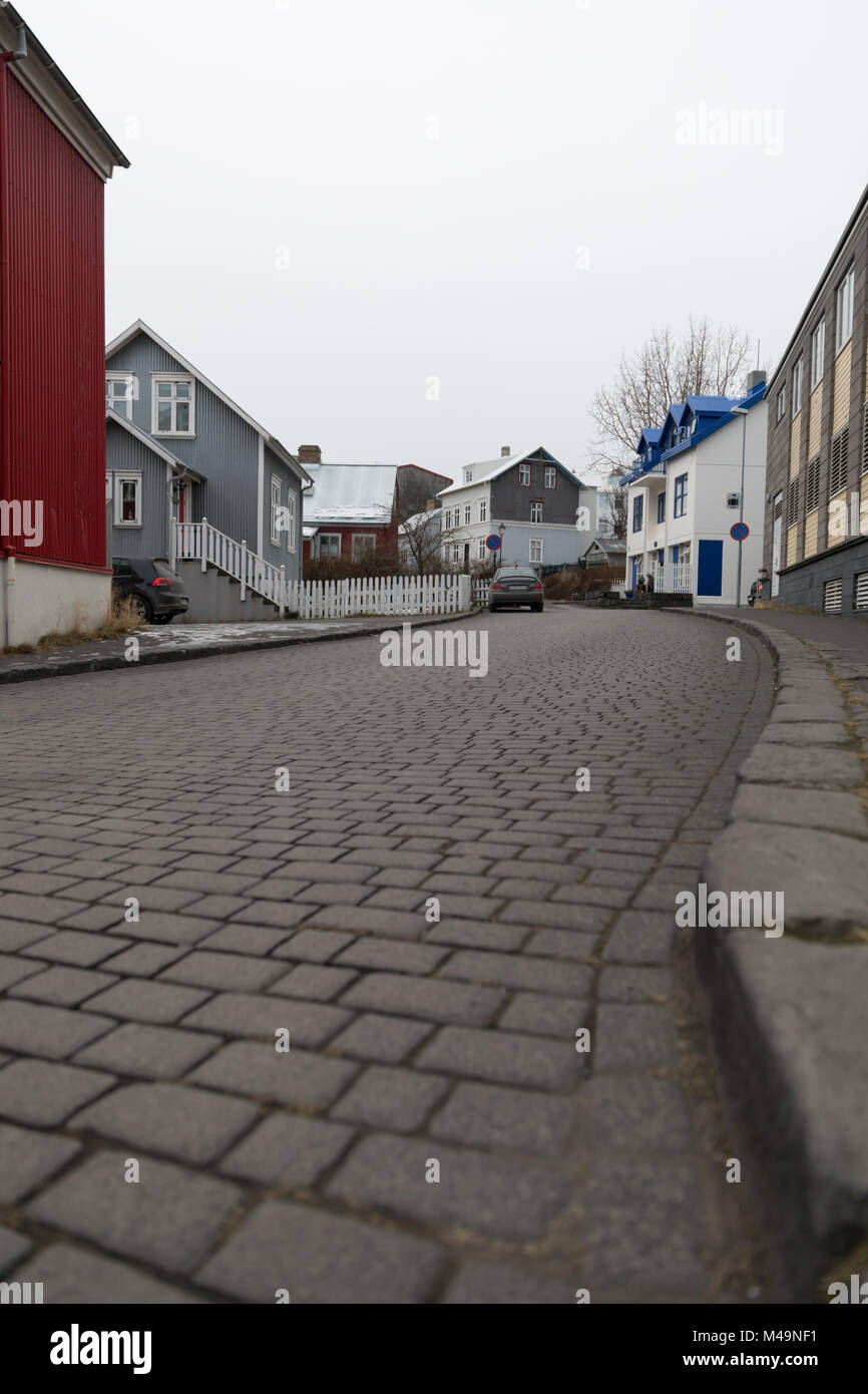 A cobblestone street in Reykjavik, Iceland Stock Photo - Alamy
