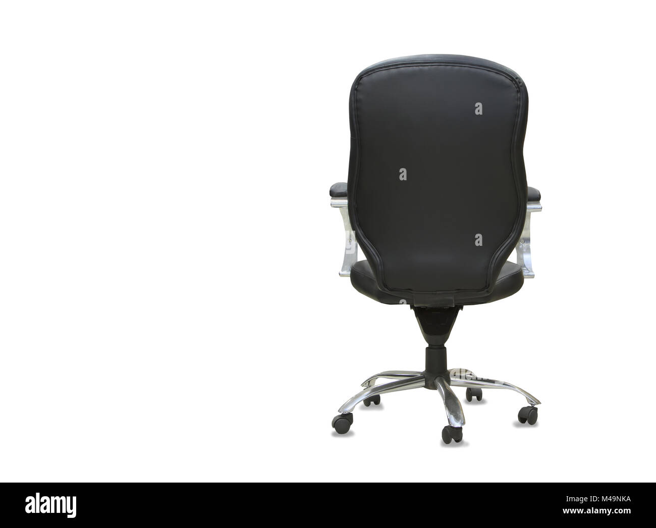 back view of modern office chair from black leather. Isolated Stock ...