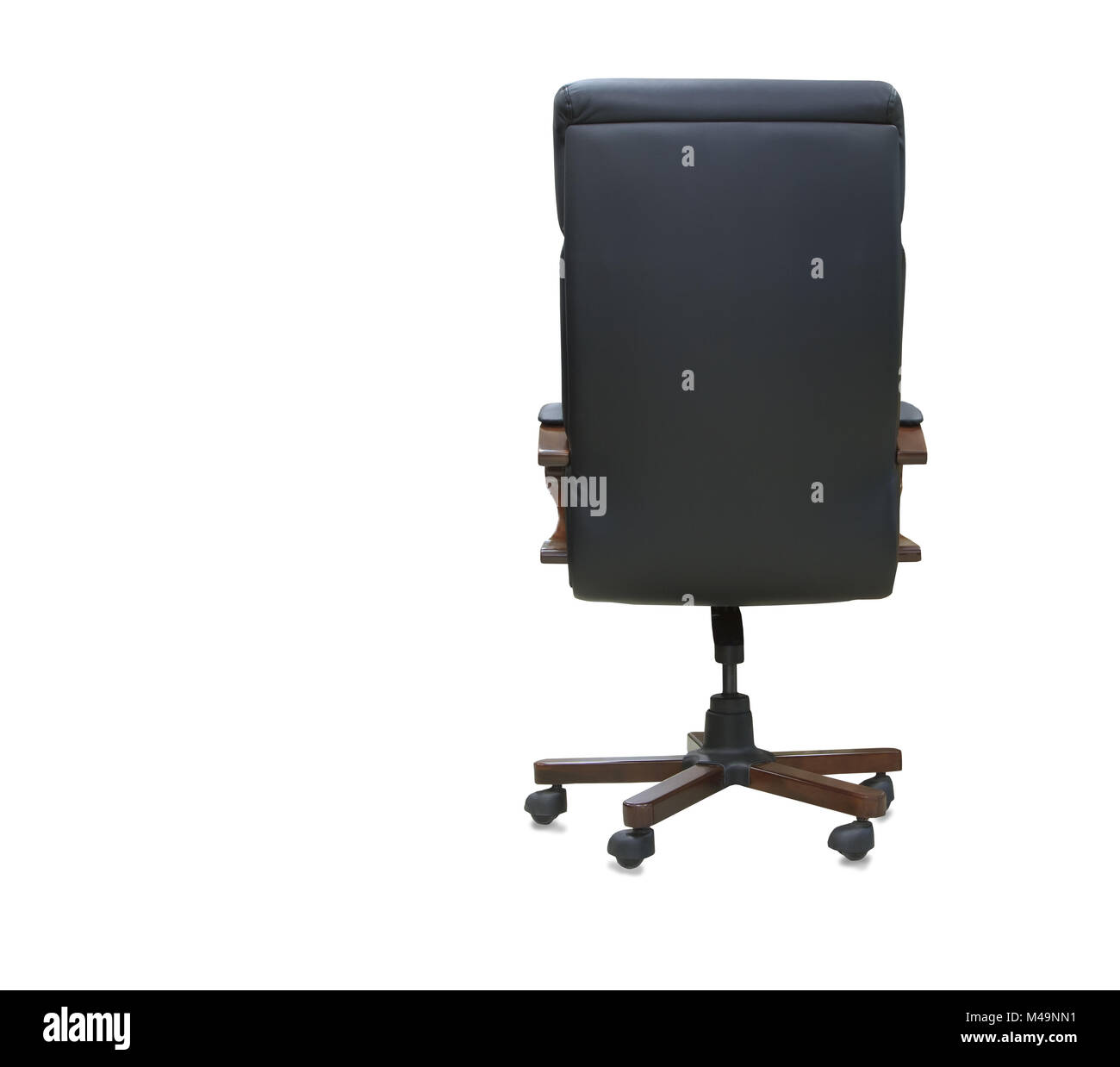 back view of modern office chair from black leather. Isolated Stock ...