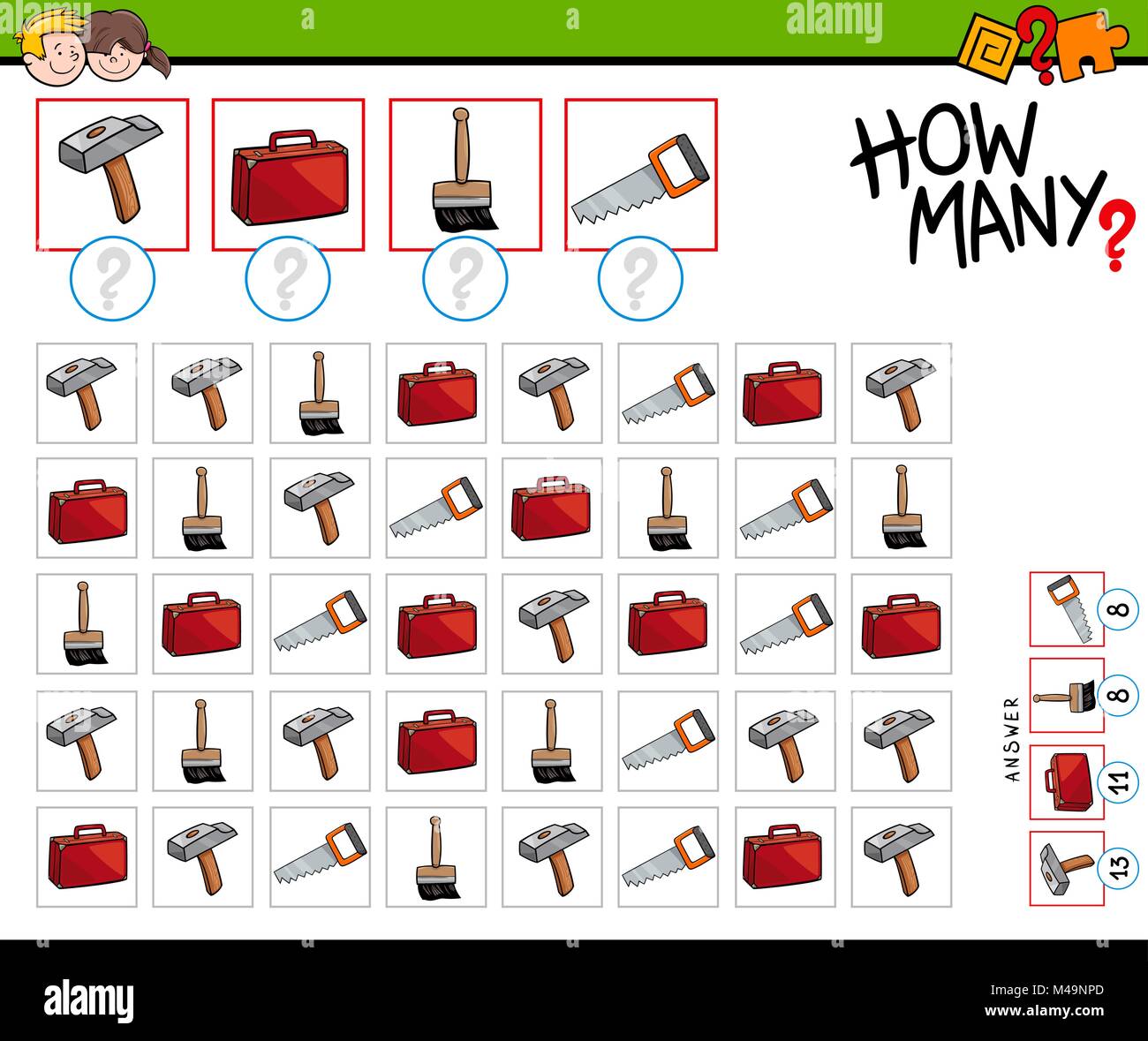 Cartoon Illustration of Educational How Many Counting Activity for ...