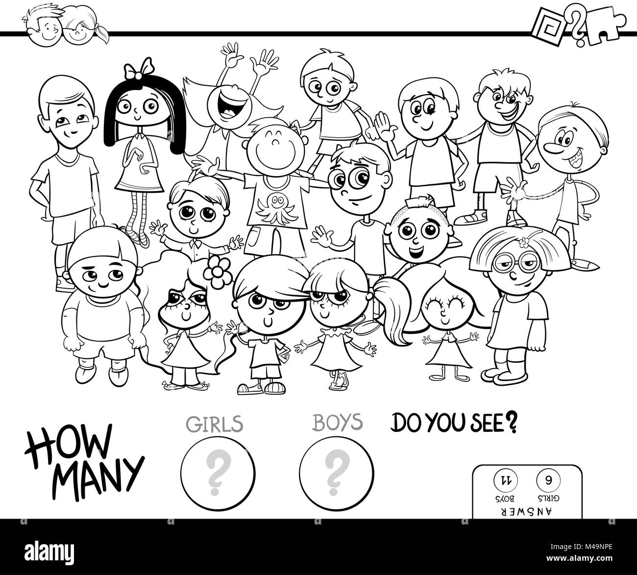 Black and White Cartoon Illustration of Educational Counting Game for ...