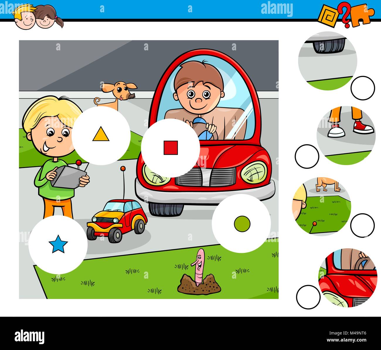 Cartoon Illustration of Educational Match the Pieces Jigsaw Puzzle Game ...