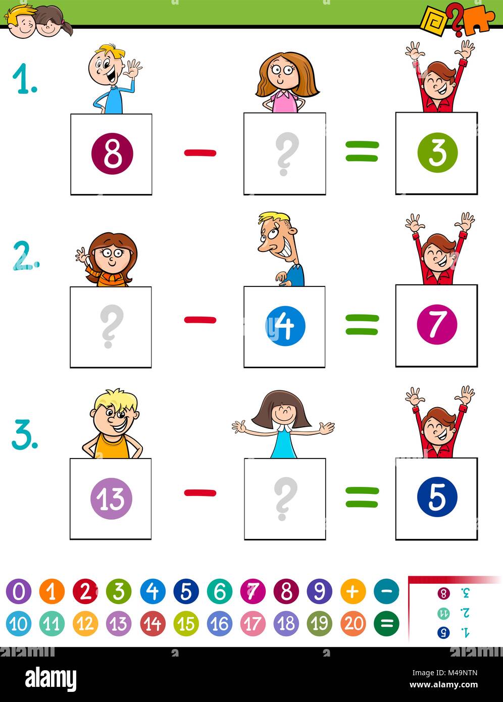 Cartoon Illustration of Educational Mathematical Subtraction Puzzle ...
