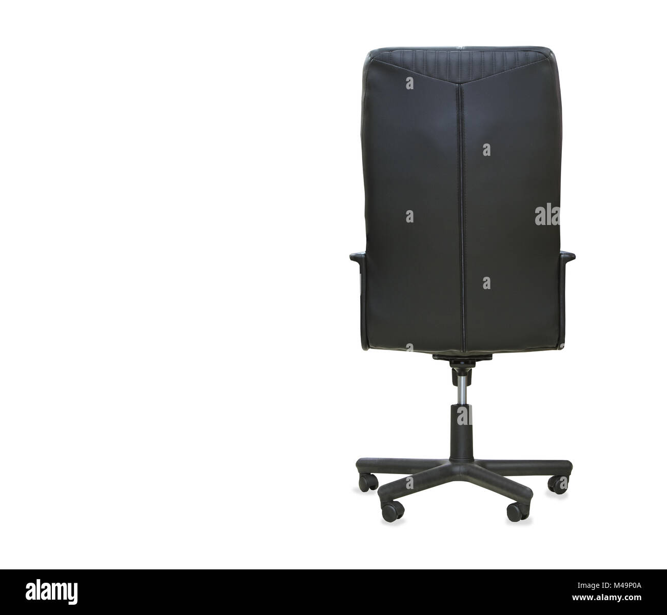 back view of modern office chair from black leather. Isolated Stock ...