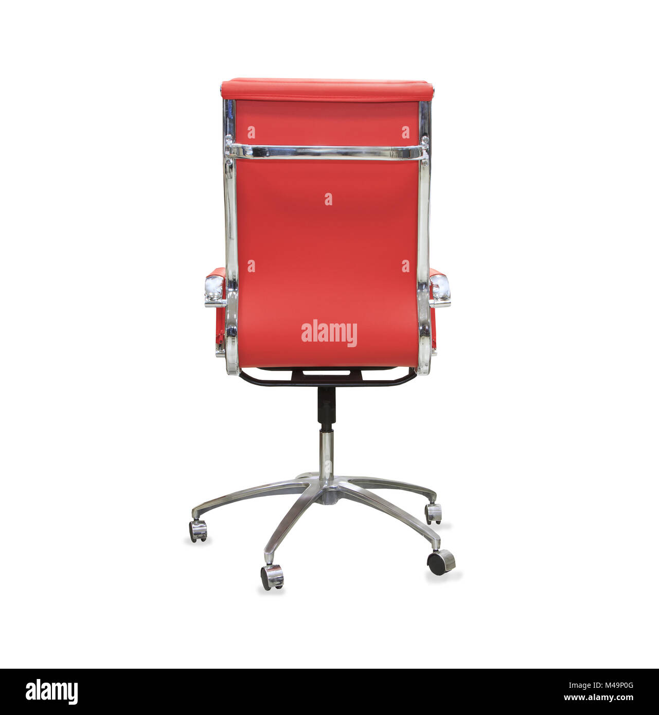 back view of modern office chair from red leather. Isolated Stock Photo ...