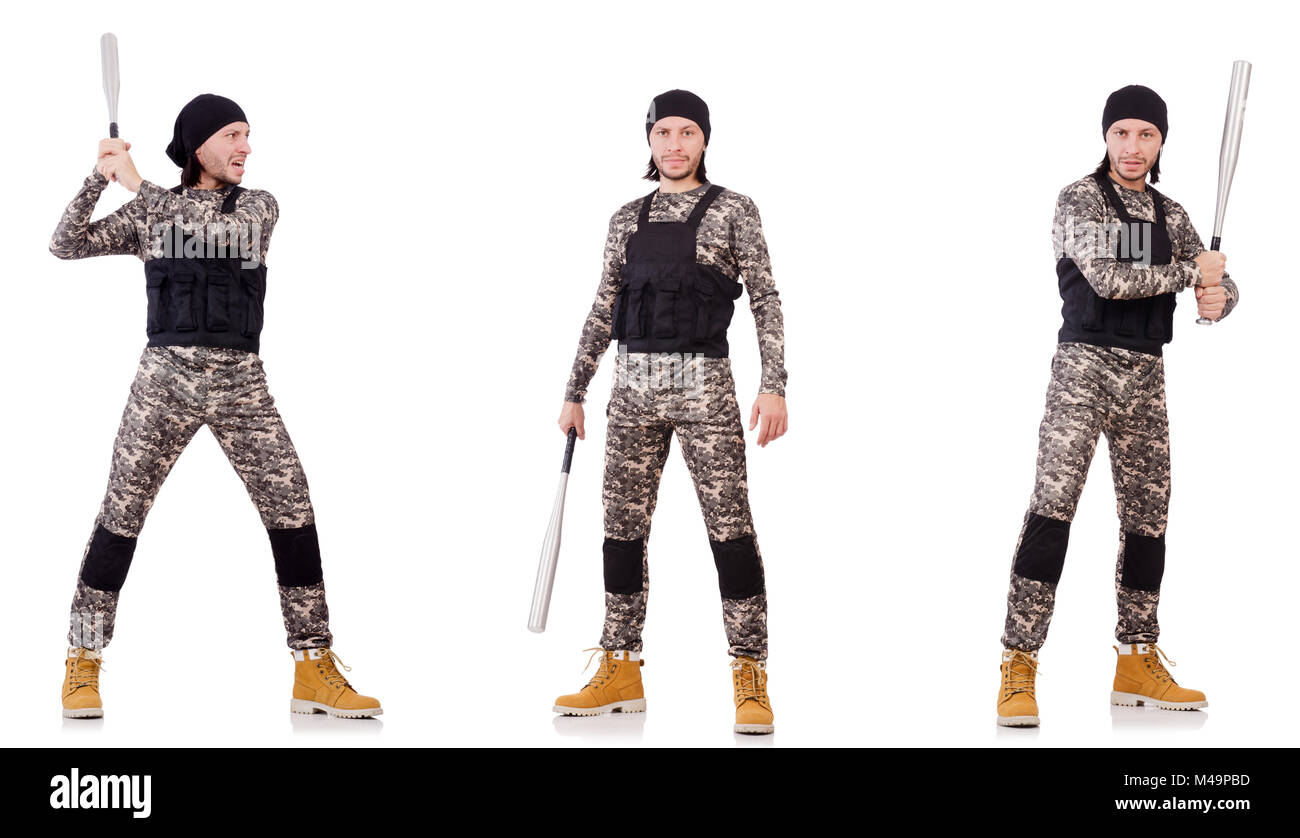Soldier with bat isolated on the white background Stock Photo - Alamy
