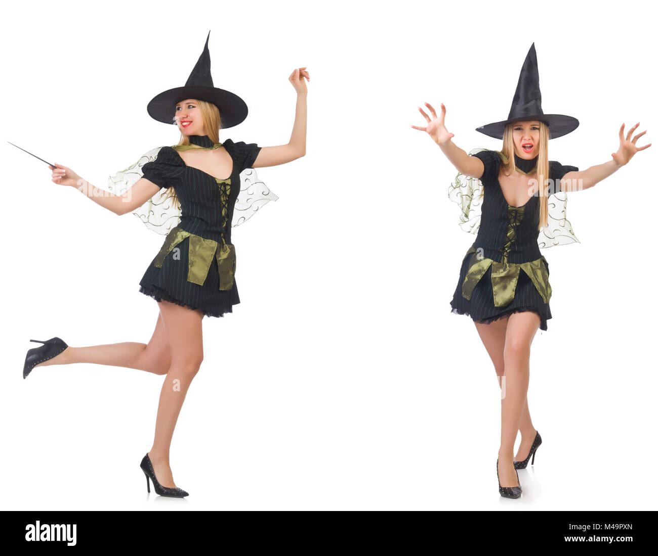 Woman magician doing her tricks with wand Stock Photo - Alamy