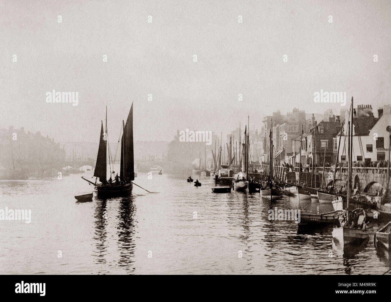 c.1880s North East England - Whitby: boats in the harbour Stock Photo ...