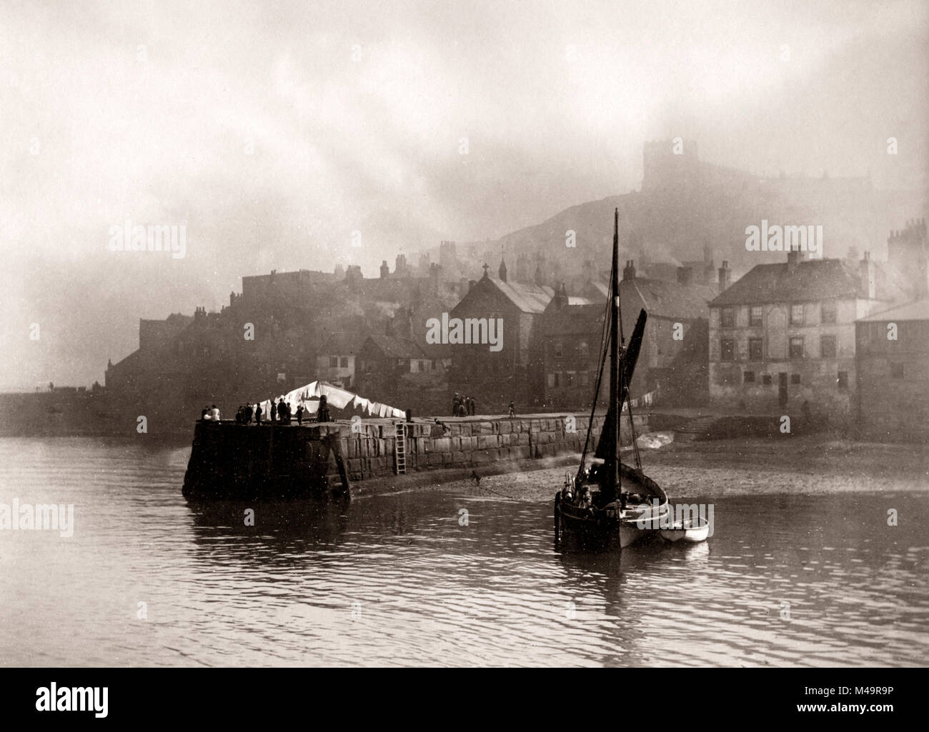 c.1880s North East England - Whitby: harbour and boat Stock Photo - Alamy