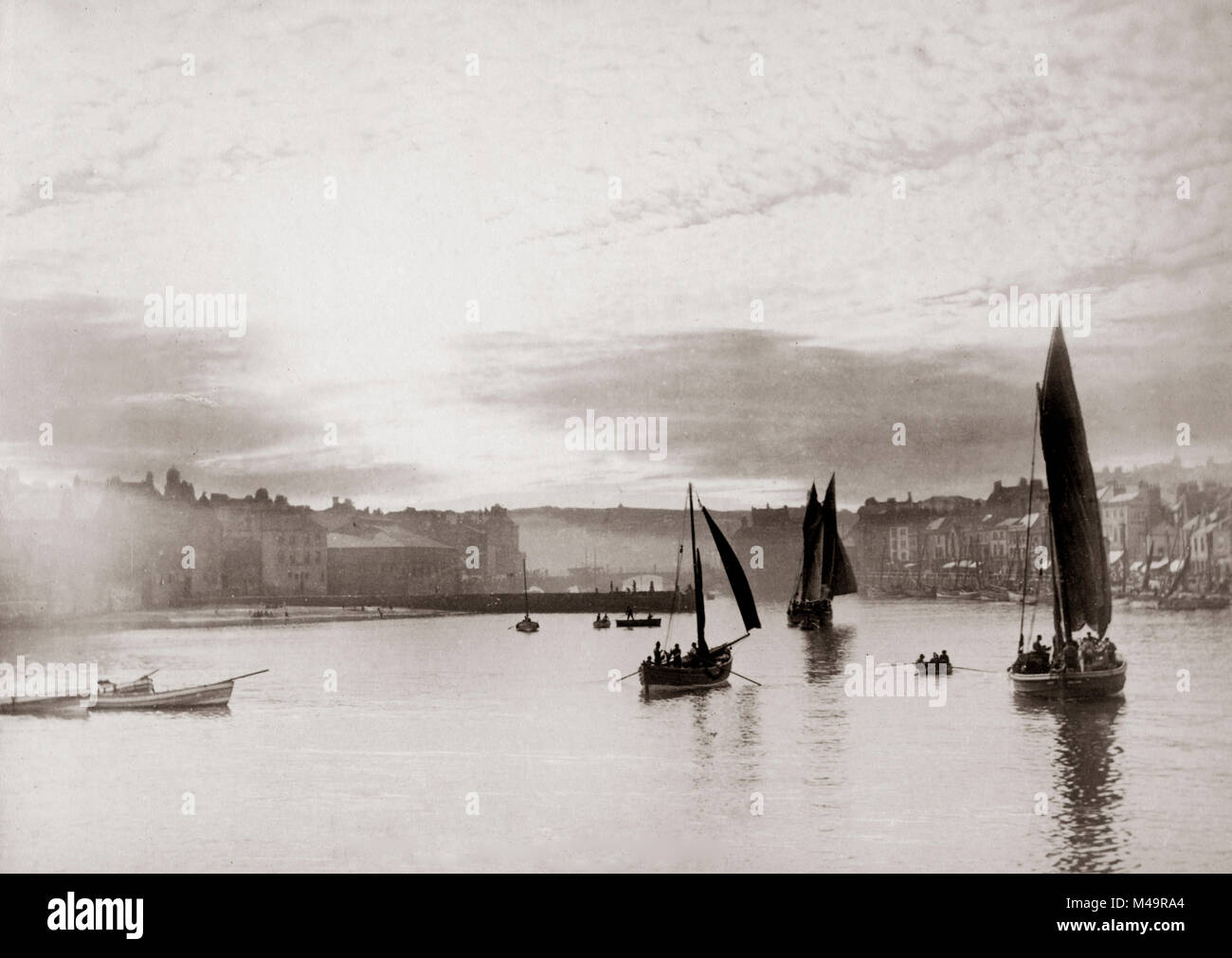 c.1880s North East England - Whitby: boats in the harbour Stock Photo ...