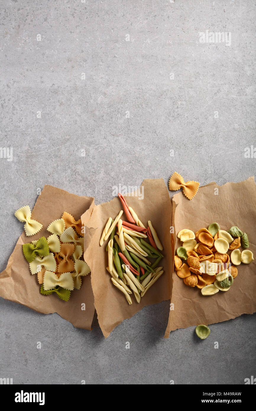 Italian pasta set, food on concrete Stock Photo - Alamy