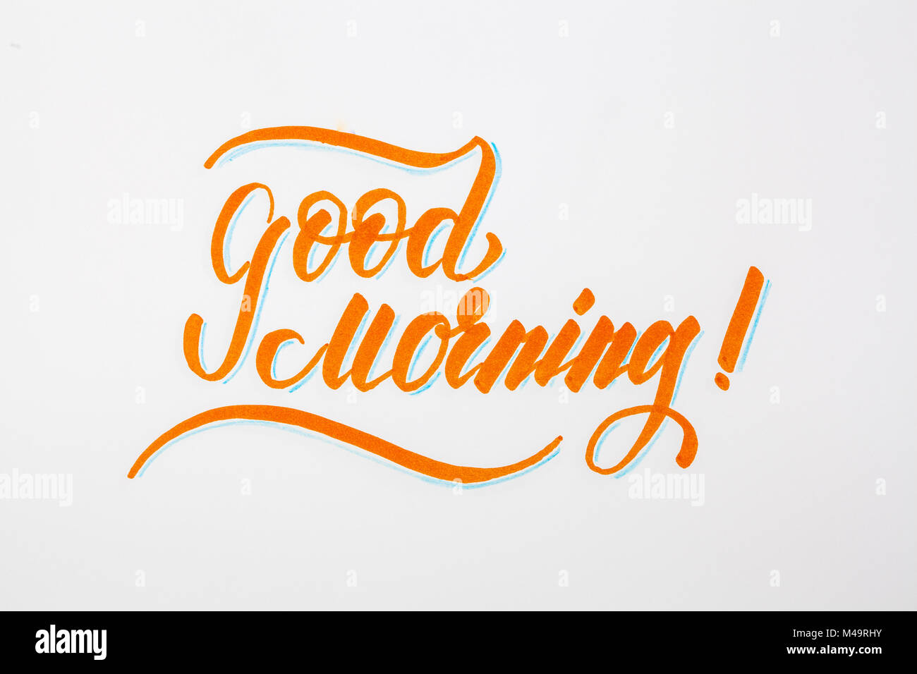 Good Morning ! Brush lettering hand written phrase design in orange ...