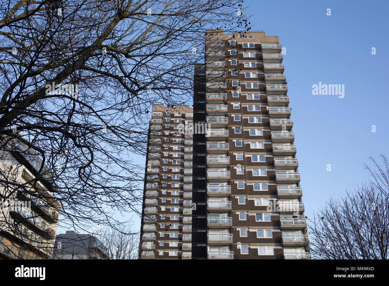 Tower blocks of a housing estate in Shadwell, East London, United ...