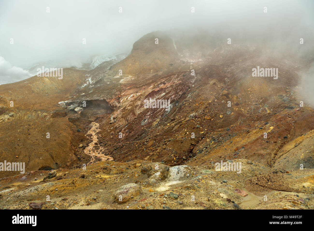 Stream from melting of glaciers on the active volcano Mutnovsky Stock ...