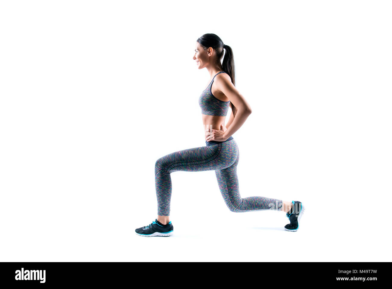 Profile side view photo of smiling beautiful charming full of energy ...