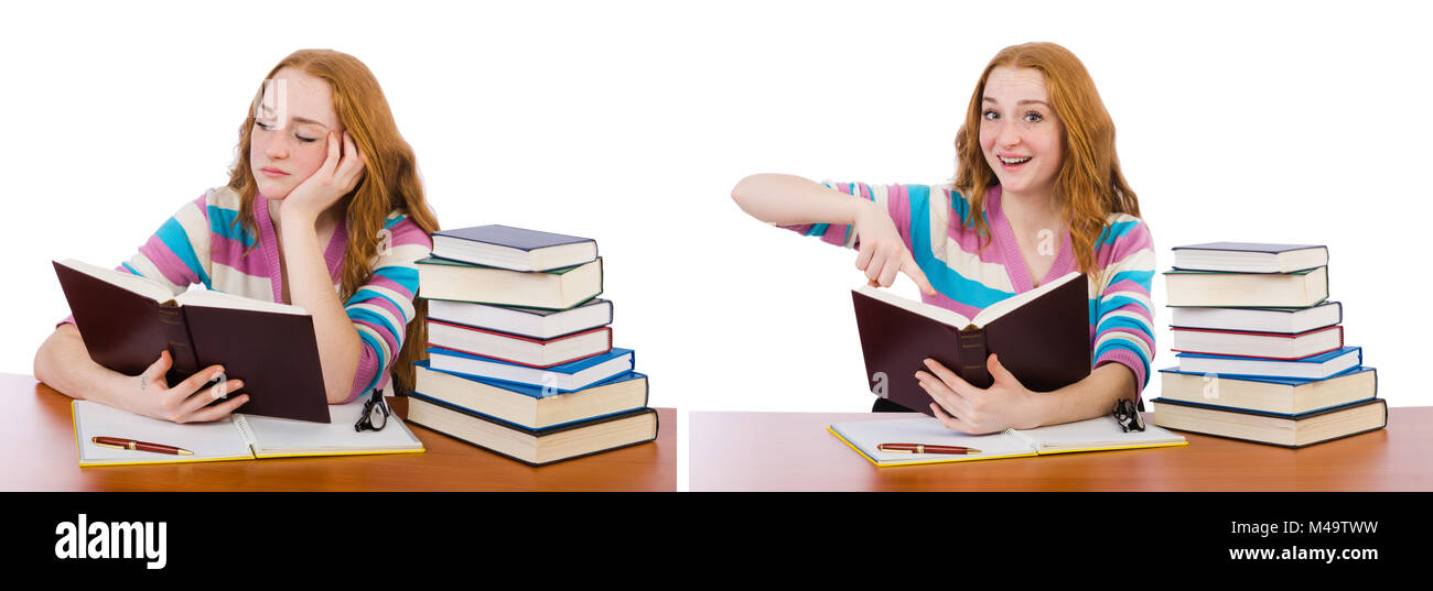 Young student with books isolated on white Stock Photo - Alamy