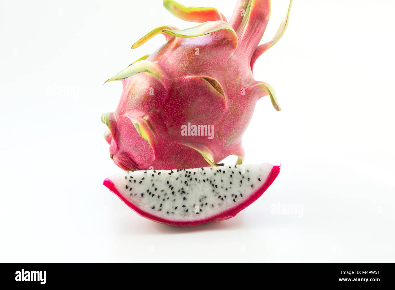 Isolated tropical pitaya, dragon fruit on white background. Close up ...
