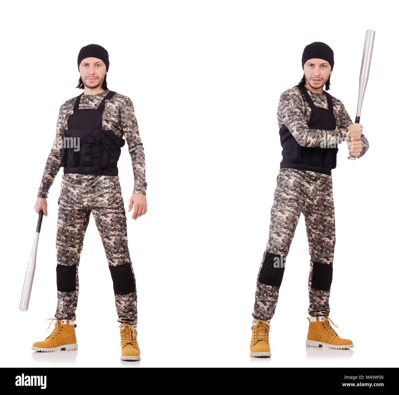 Soldier with bat isolated on the white background Stock Photo - Alamy
