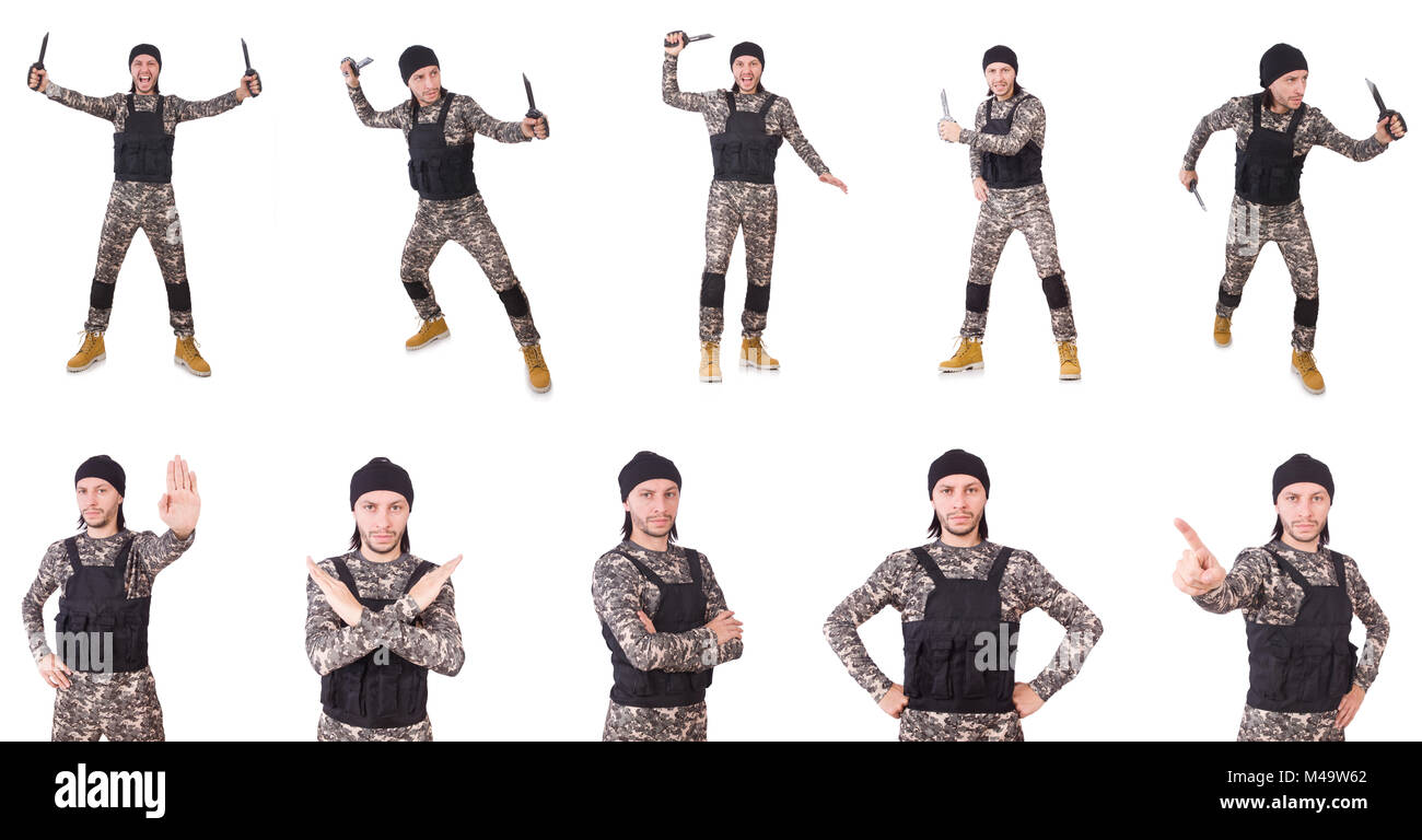 Soldier with knife isolated on white Stock Photo - Alamy