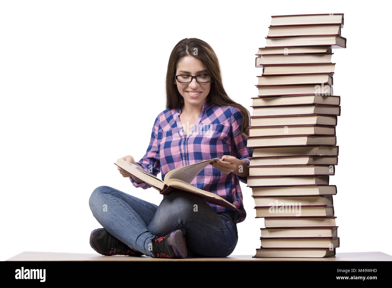 Young student preparing to the college exams isolated on white Stock ...