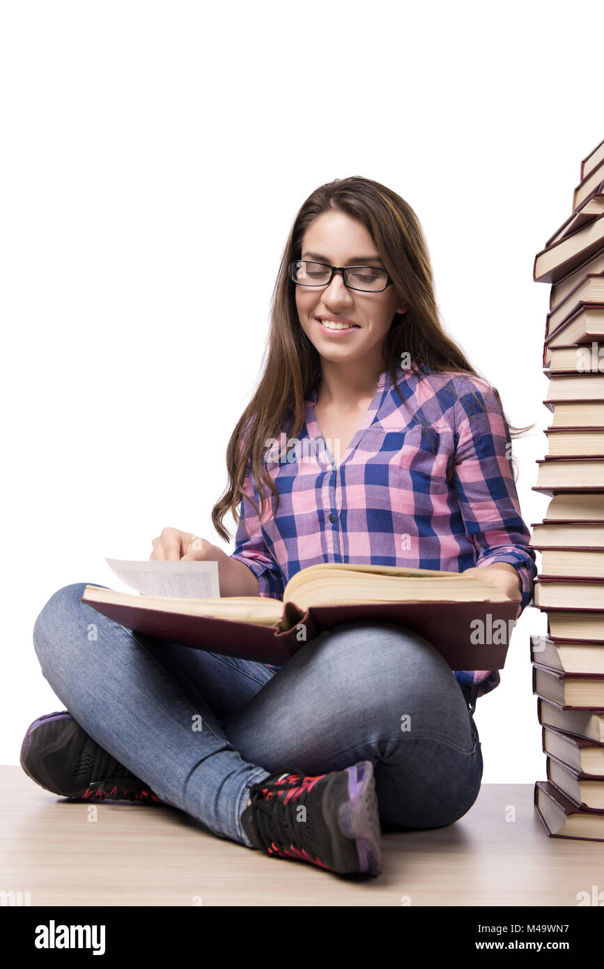Young student preparing to the college exams isolated on white Stock ...