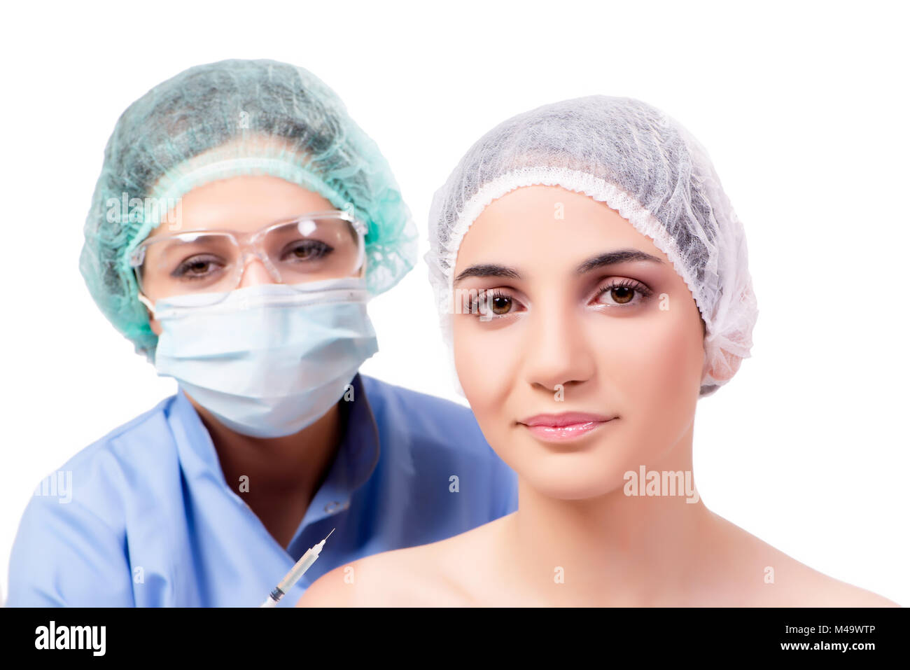 Young woman preparing for plastic surgery isolated on white Stock Photo ...