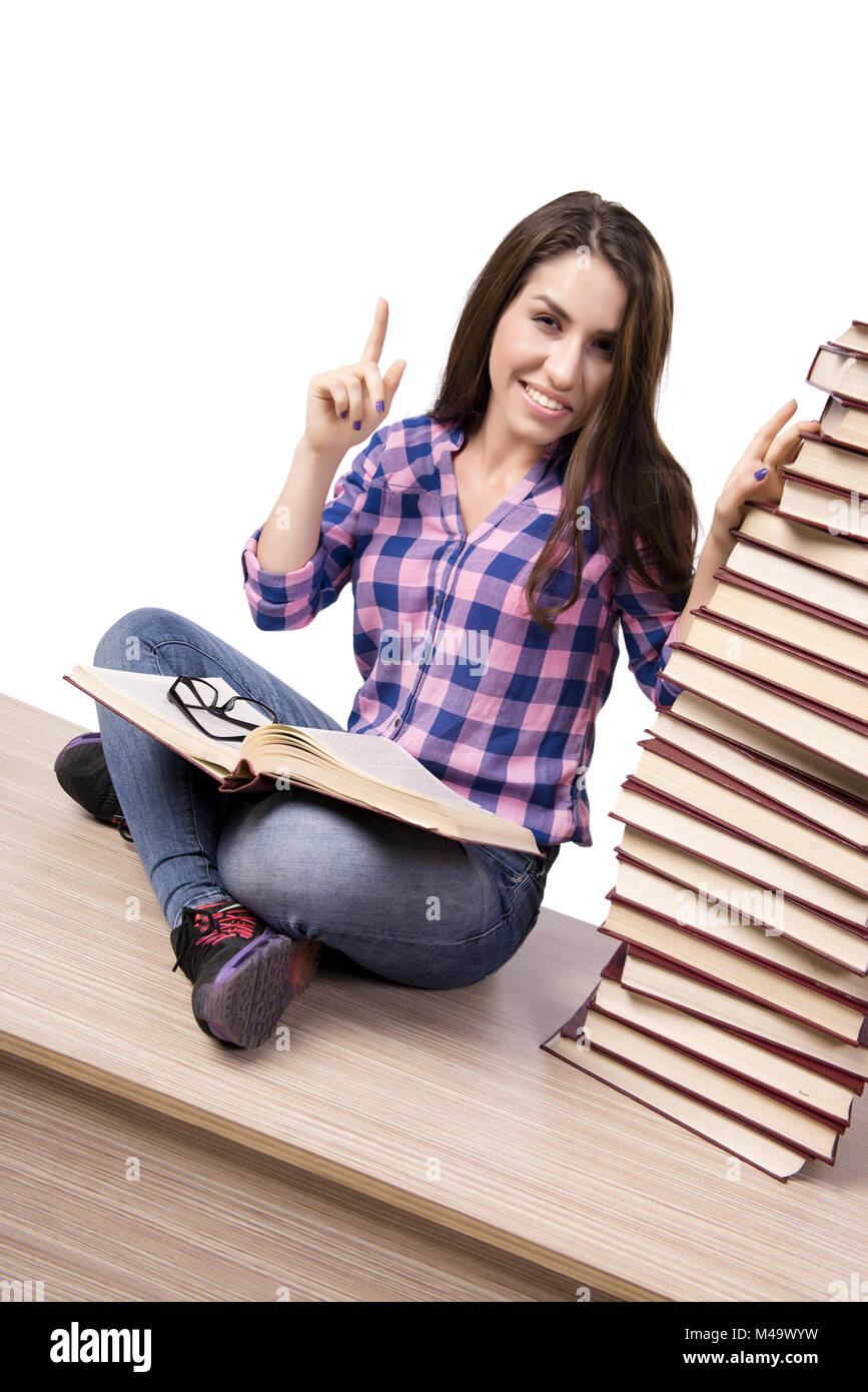 Young student preparing to the college exams isolated on white Stock ...