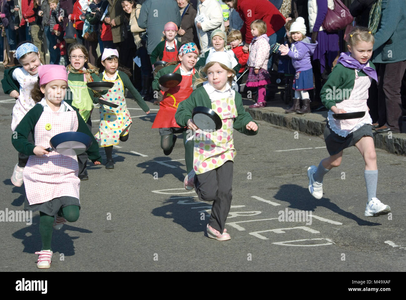 Pancake Day Children's Race Olney 2011 Stock Photo - Alamy