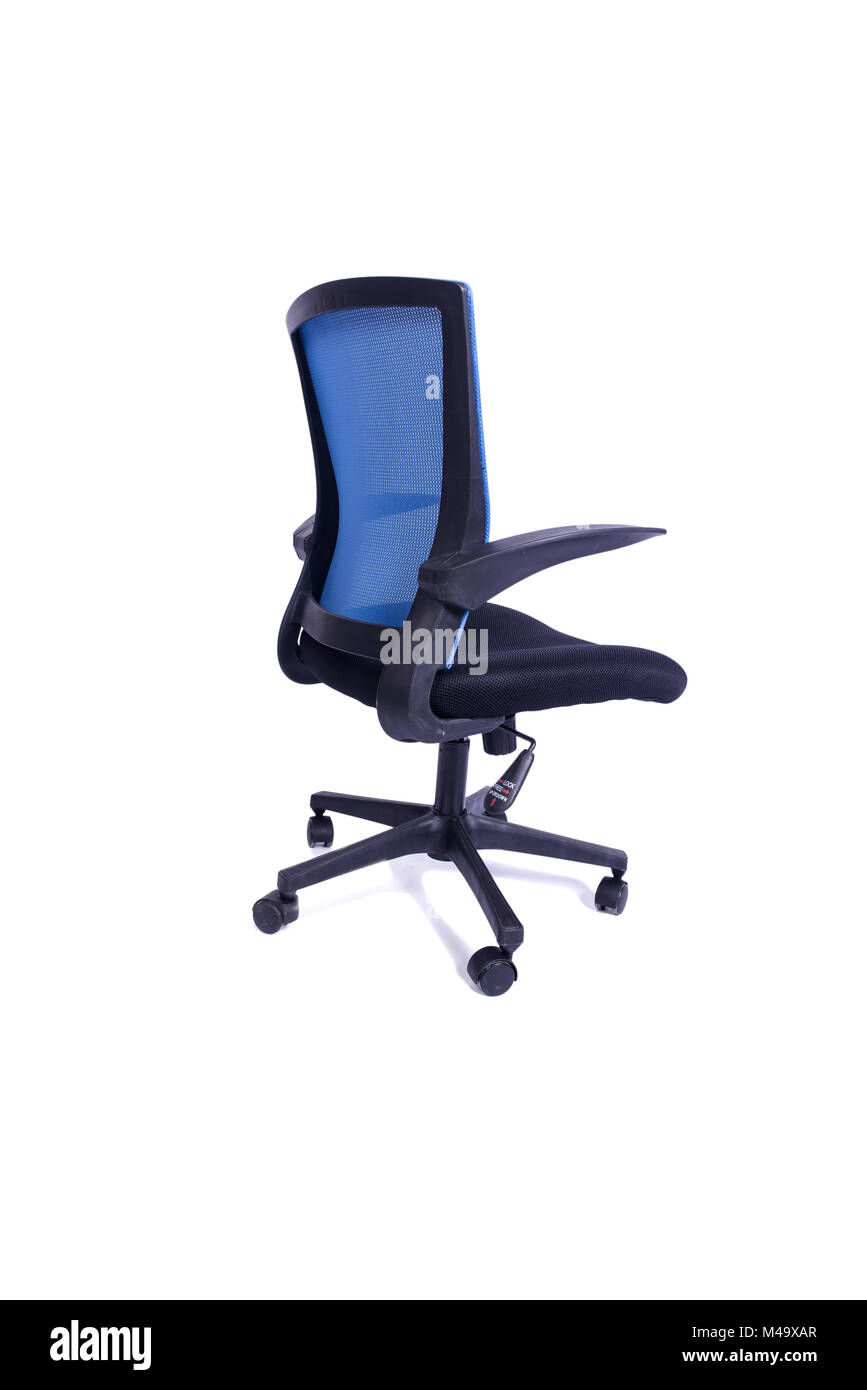 Blue office chair isolated on the white background Stock Photo - Alamy