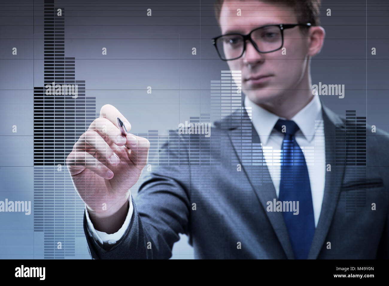 Businessman pressing virtual buttons in futuristic concept Stock Photo ...