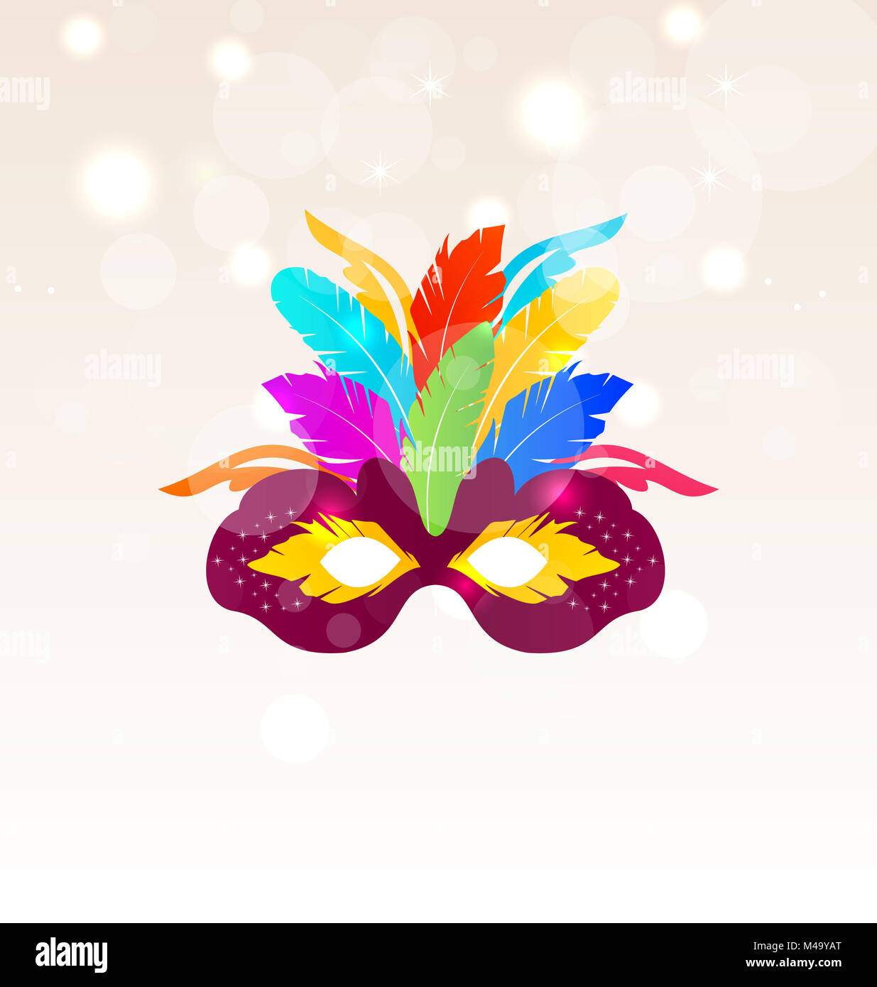 Colorful Carnival Mask with Feathers on Glowing Background Stock Photo ...